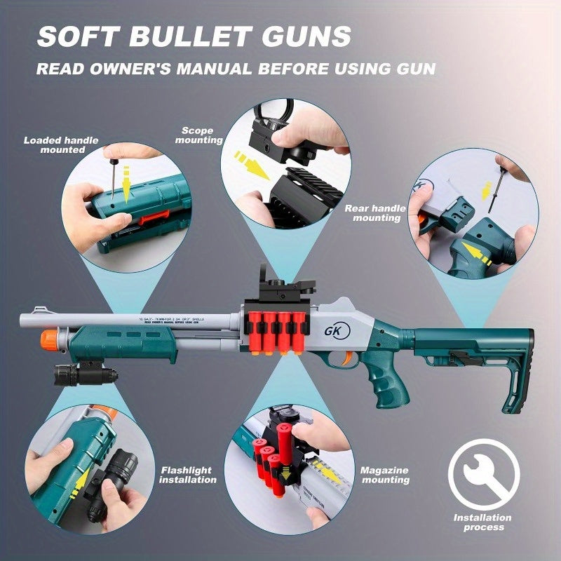 Shotgun Model Toy Manual Loading Foam Toy Gun Shell Projectile Soft B ...