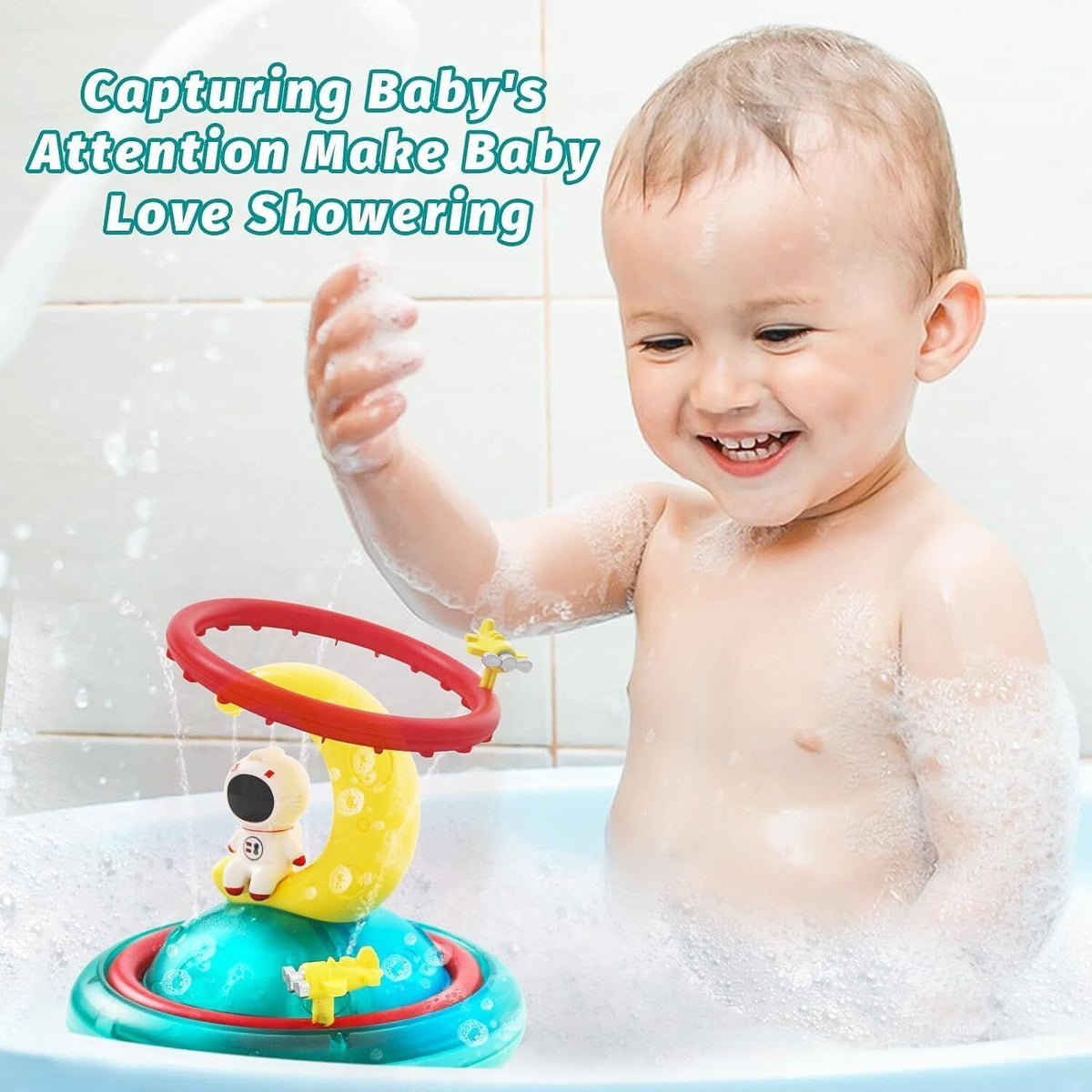 Rocket Cartoon Space Automatic Spray Water Toddler Bath Toys with Flas ...