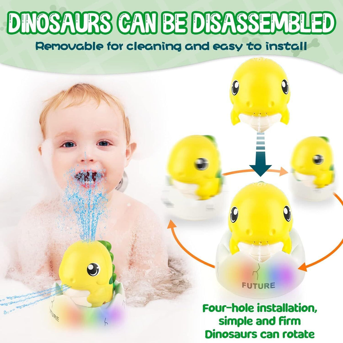 Water Spraying Dinosaur Squirt Toy Light Up Bath Toys for Kids Toddler ...