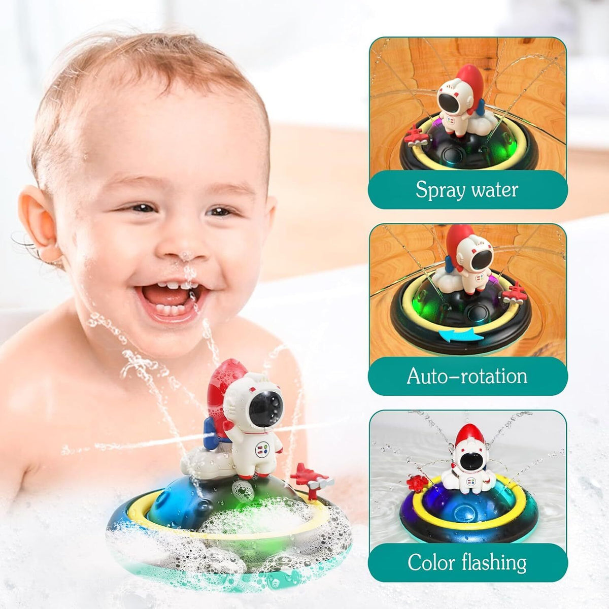 Automatic Spray Water Toddler Bath Toy Rechargeable Flashing Light Spr ...
