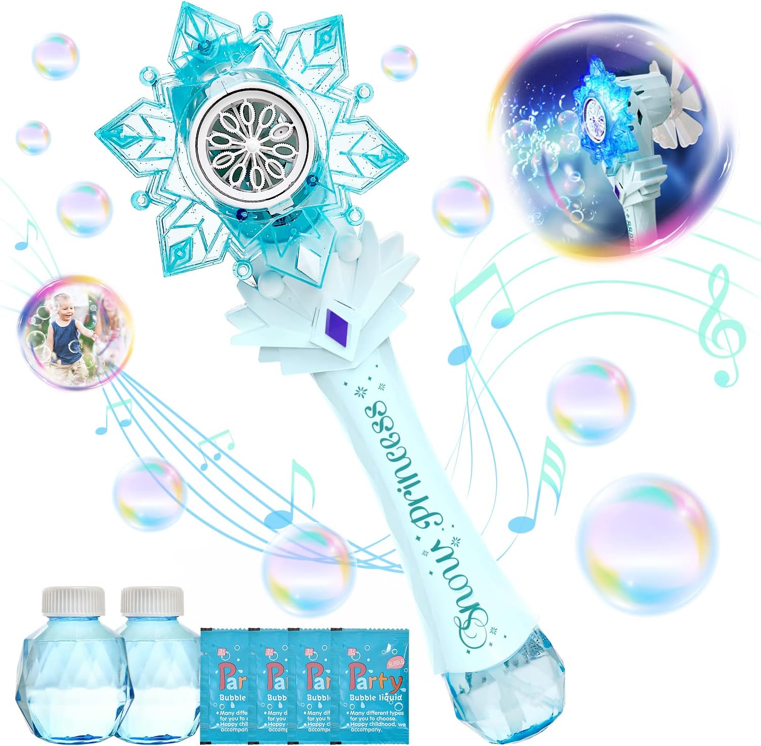 Frozen II Princess Snowflake Magic Bubble Blower Wand Machine Kids Toy ...