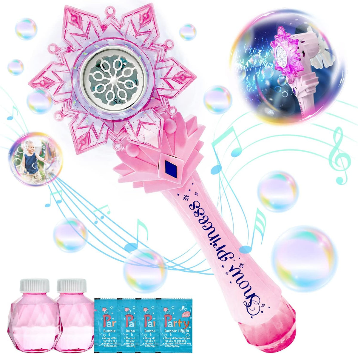 Frozen II Princess Snowflake Magic Bubble Blower Wand Machine Kids Toy ...