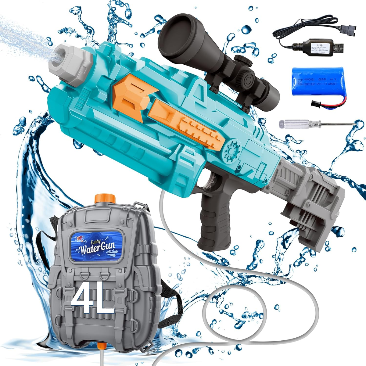 4L Backpack Electric Water blaster - Automatic Squirt blaster with Adj ...